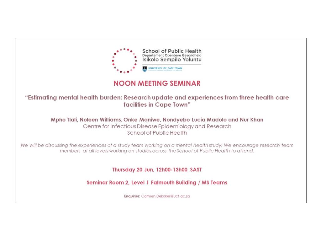 Noon Meeting Seminar | School of Public Health