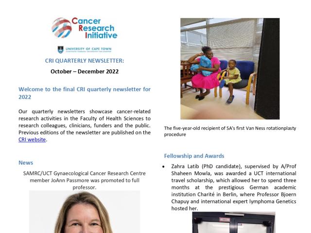CRI Quarterly Newsletter: Q4 2022 | Faculty of Health Sciences